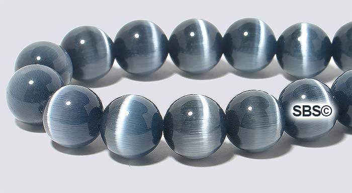 8mm Round Cats Eye Beads - BLACK 
