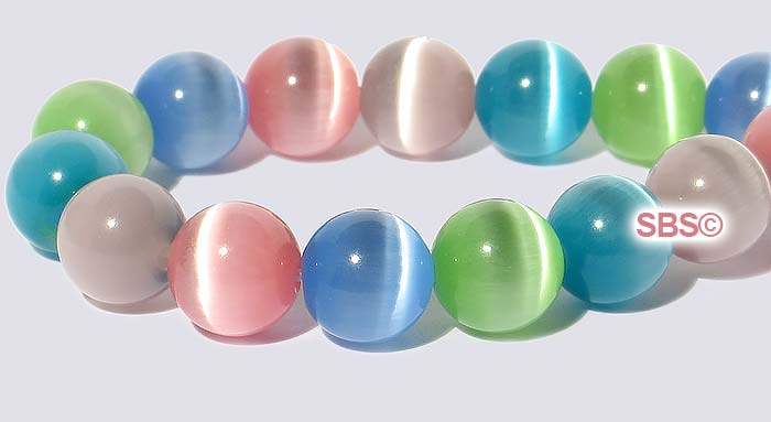 8mm Round Cats Eye Beads - Pastel Mix 