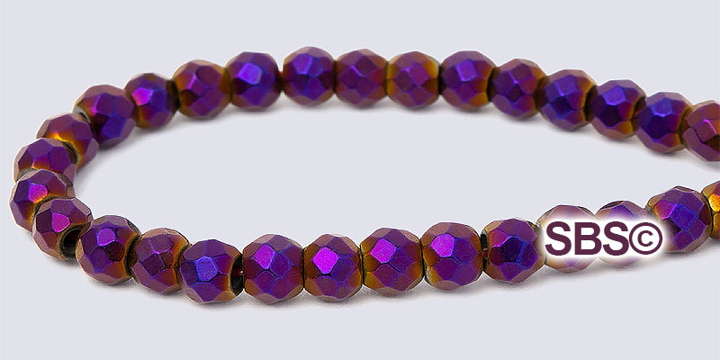 Magnetic Hematite Beads 4mm Faceted Round - Metallic Purple Iris ...