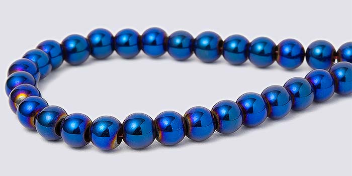 Magnetic Hematite Beads 4mm Round - Metallic Blue Iris