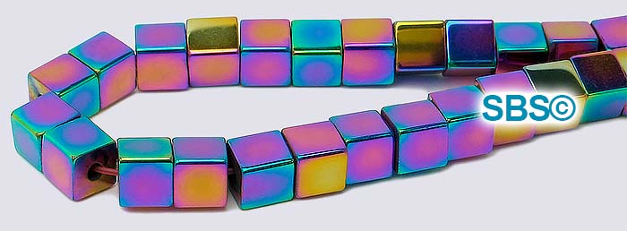Rainbow Magnetic Hematite 4x4 Cube Beads | Beautiful Vivid Colors