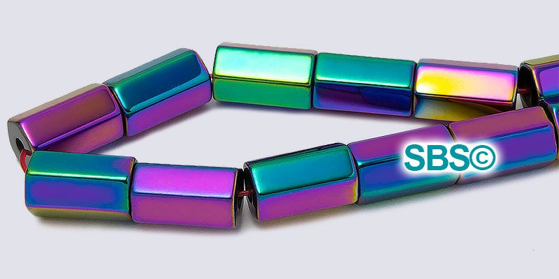 Rainbow Magnetic Hematite 5x8 (6-sided) Tube Beads | Beautiful Vivid Colors